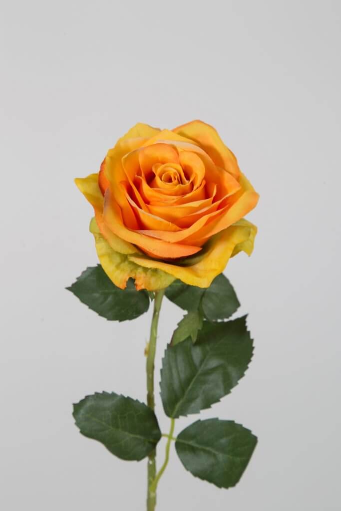 Roos oranje-geel-groen 55 cm - Kunstbloemen en zijden bloemen webshop